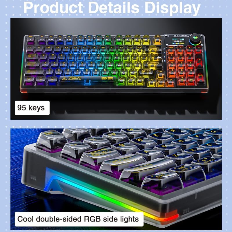 AULA F98 Pro Wireless Mechanical Keyboard with Transparent Keycaps,Hot ...