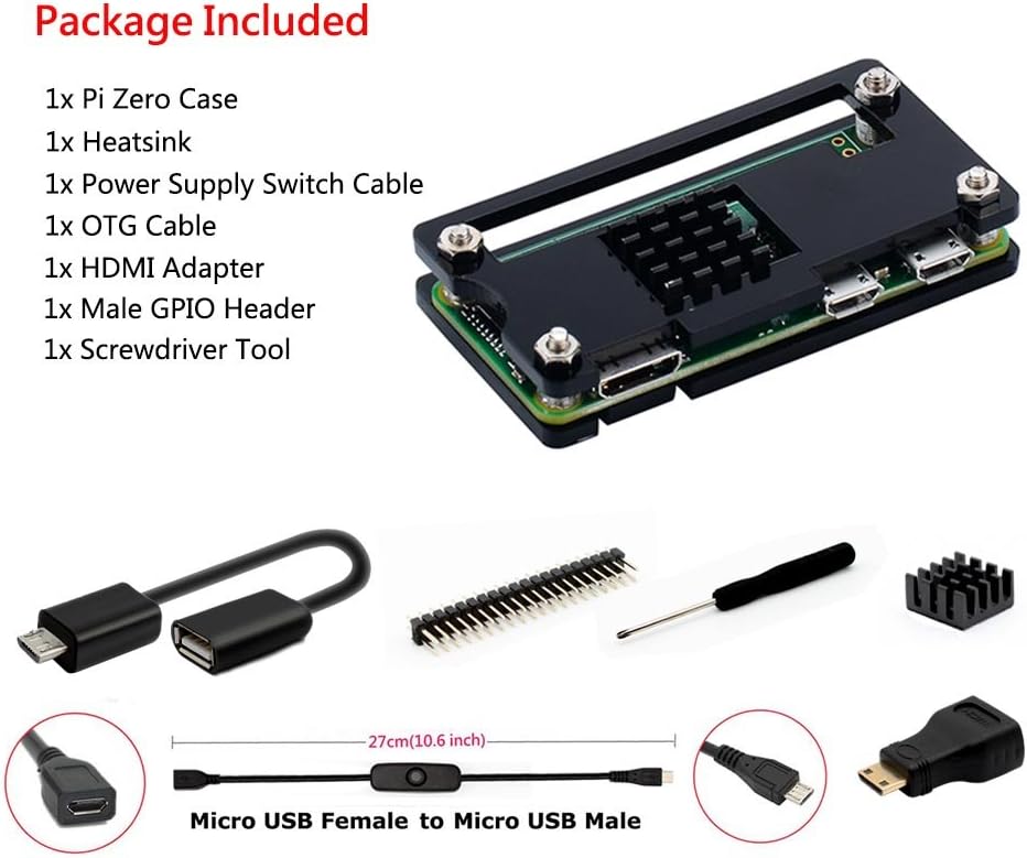 Raspberry Pi Zero 2 Case, Raspberry Pi Zero Case Kit with Pi Zero Heatsink, HDMI Adapter ...